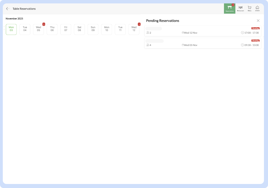 POS features - Pending Reservation | View bookings awaiting confirmation